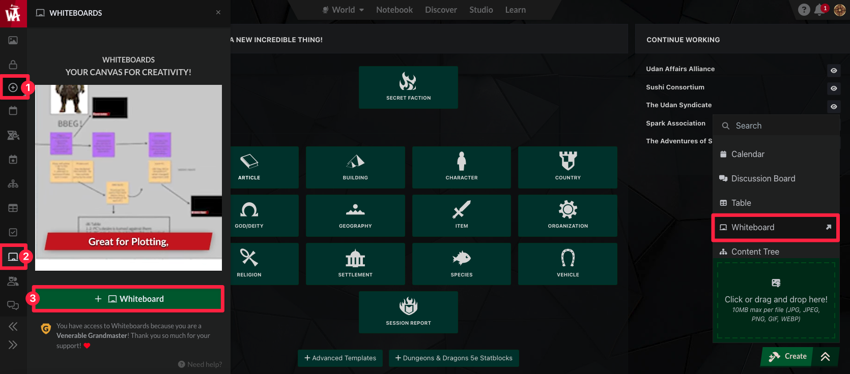 Feature Guide to Whiteboards in Whiteboards Knowledge Base | World Anvil