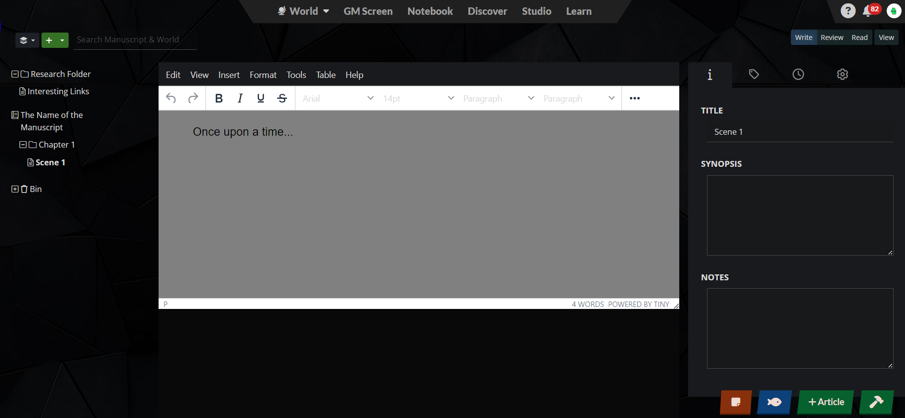 Feature Guide to Manuscripts in Writing Knowledge Base | World Anvil